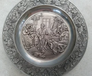 Rare VintageDecorative Pewter Plate, GermanBeer Pub Scene,Original Zinn ...