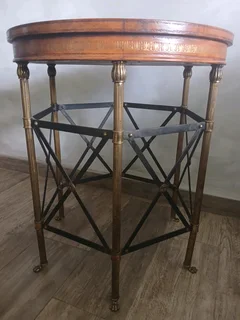 Stunning Neoclassical Brass & Tooled Leather Side Table | Sasolburg ...